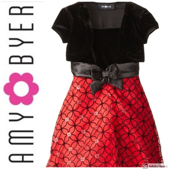 Amy Byer | Dresses | Amy Byer Girl Red Black Velvet Shrug Flocked ...